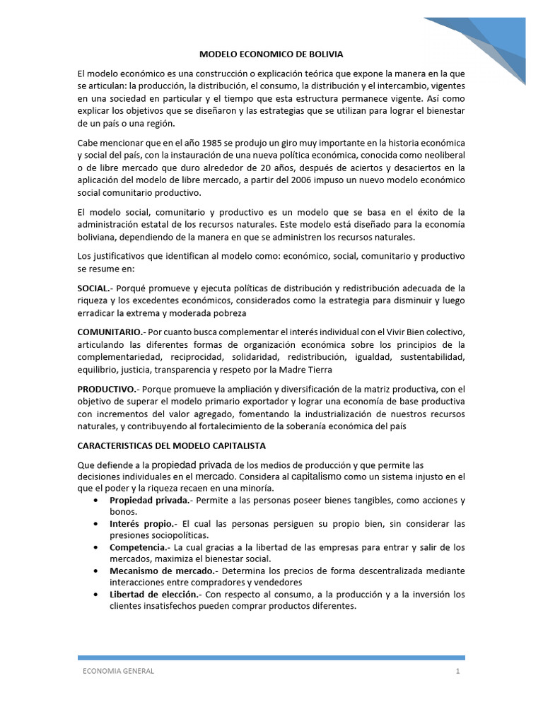 Modelo Economico de Bolivia | PDF