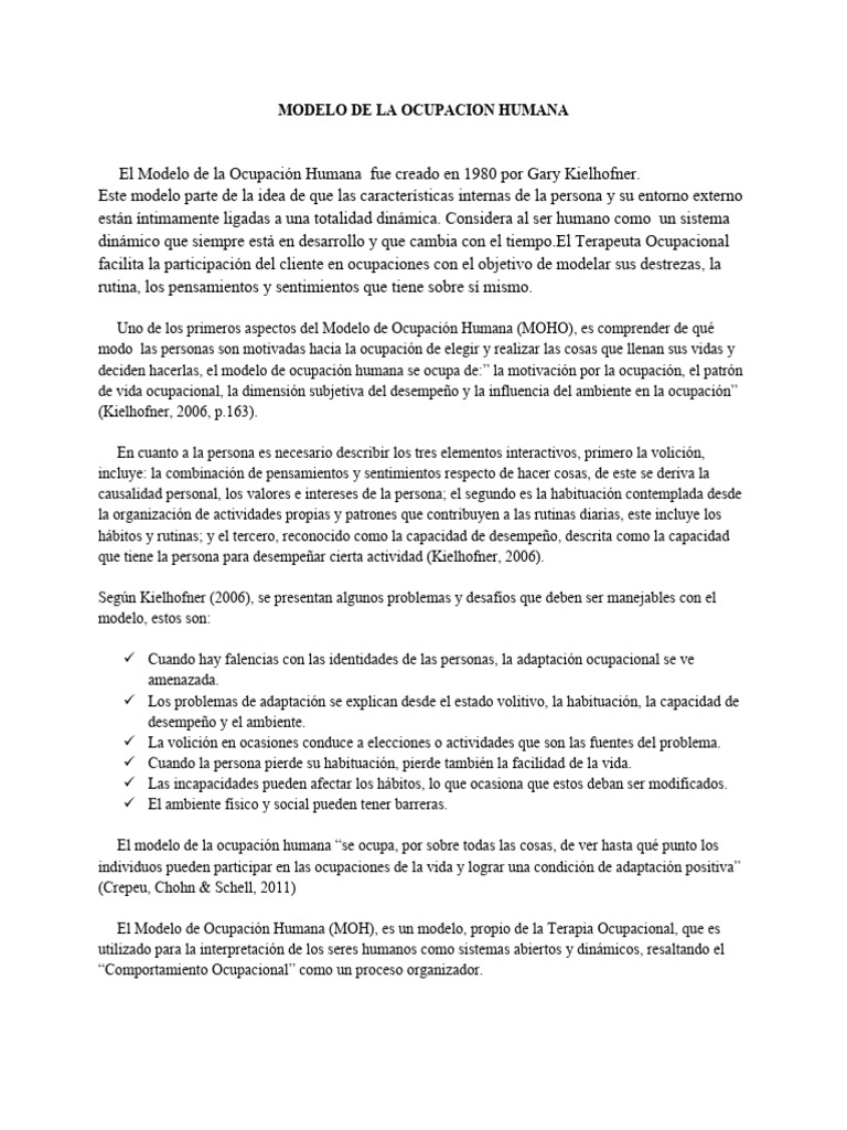 Modelo de Ocupación Humana: MOHO | PDF | Terapia ocupacional ...