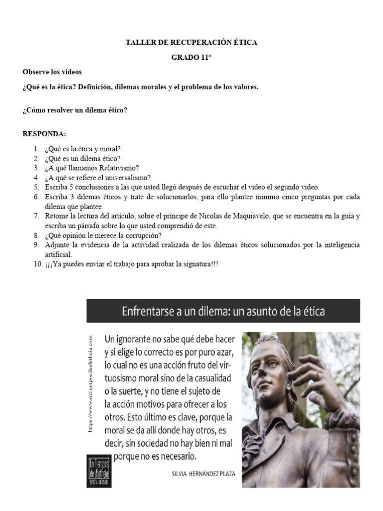 TALLER DE RECUPERACIÓN ÉTICA 11° Adrián Arturo Chaparro Duarte | PDF | Moralidad | Relativismo