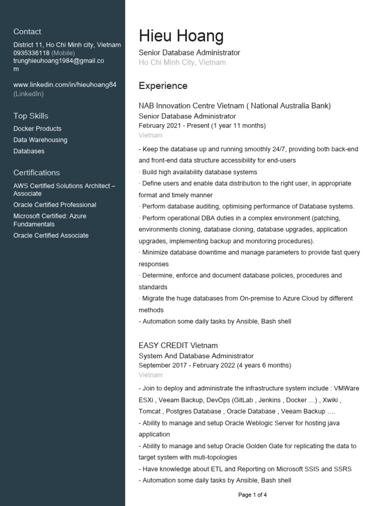 CV HieuHoang | Download Free PDF | Databases | Oracle Database