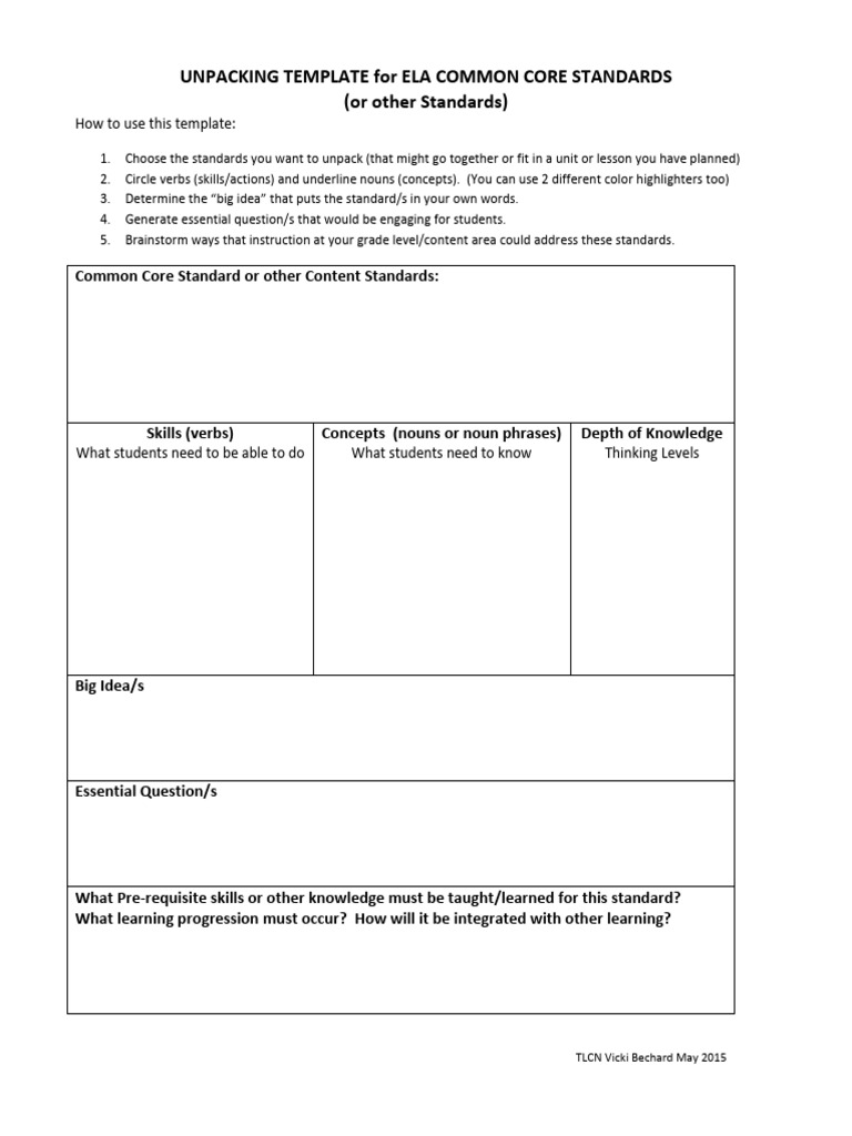 Unpacking Standards Template-1 | PDF