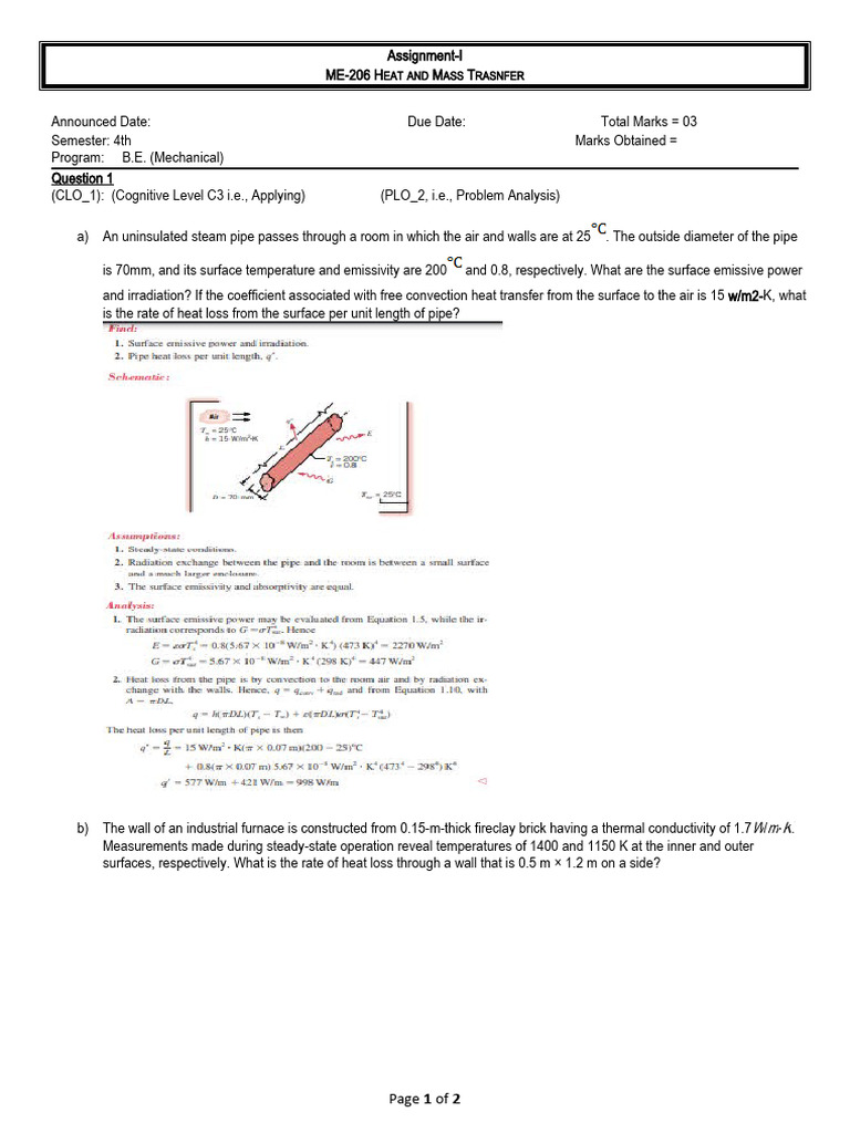 Heat and Mass Transfer AssignmentS | PDF | Heat Transfer | Heat