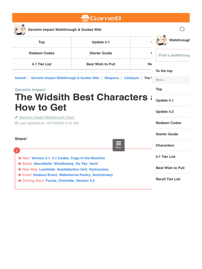 The Widsith Best Characters and How To Get - Genshin Impact Game8 | PDF