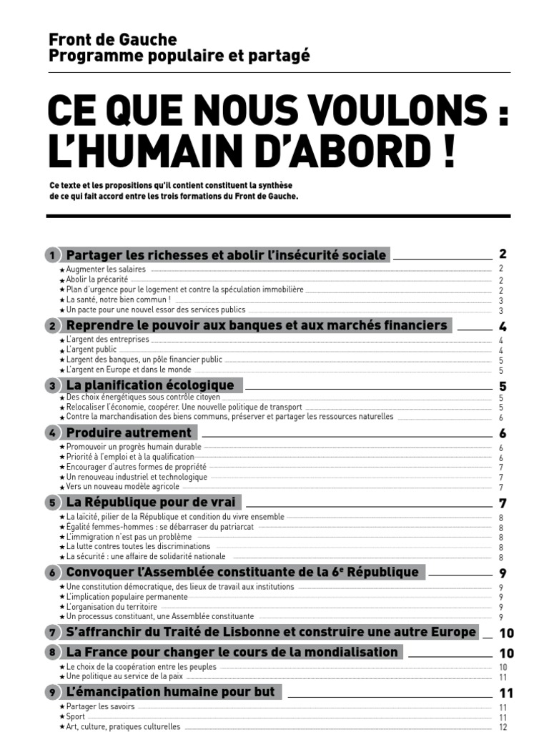 Le Programme Du Front de Gauche | PDF