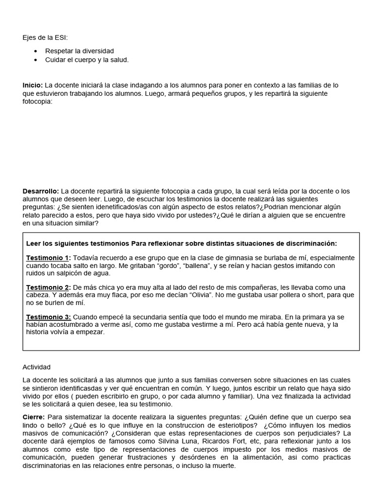 Ejes de La ESI | PDF | Ciencias sociales | Relaciones personales, crianza y desarrollo personal