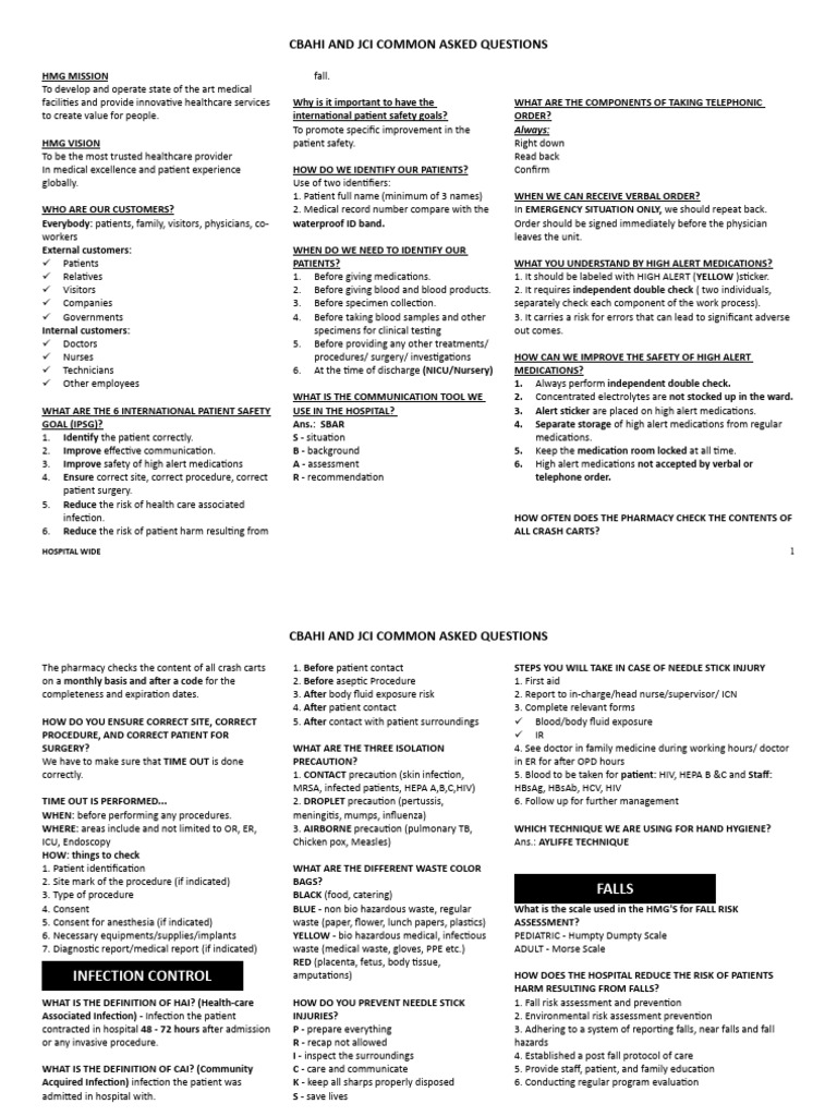 CBAHI and JCI Safety FAQs | PDF | Patient | Patient Safety