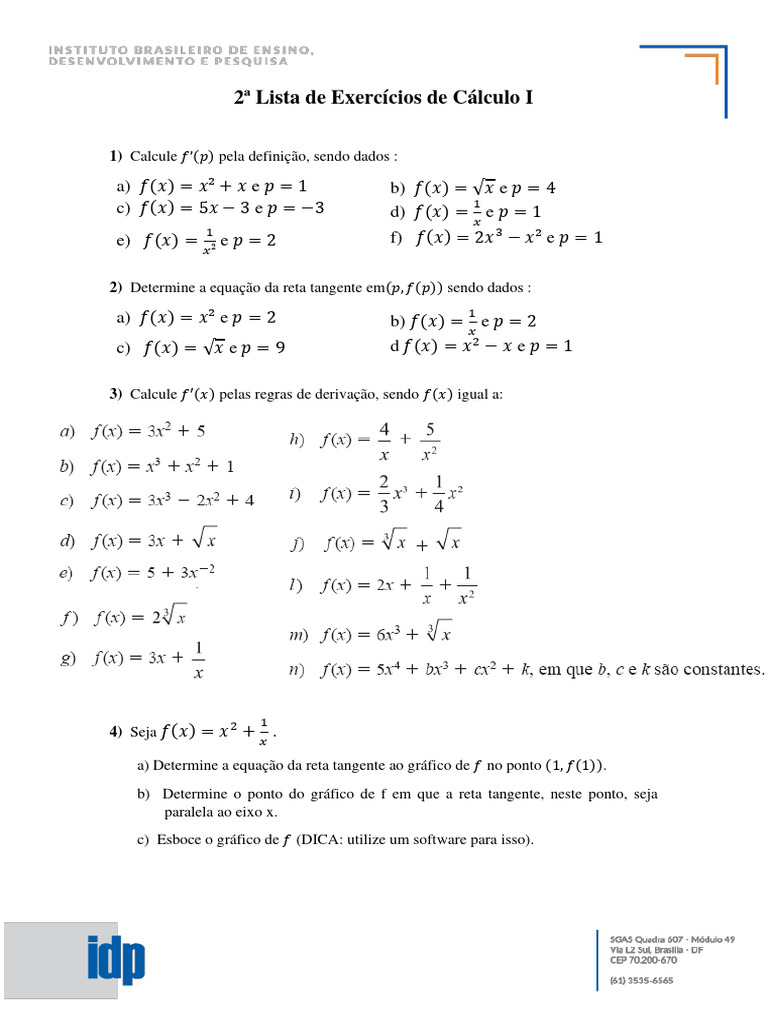 Lista de Exercícios de Cálculo I | PDF | Métodos e Materiais de Ensino