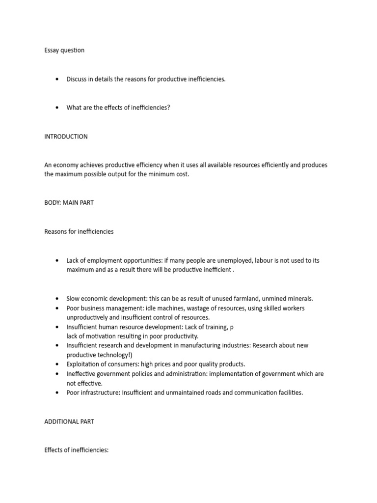 Productive Inefficiencies Essay | PDF