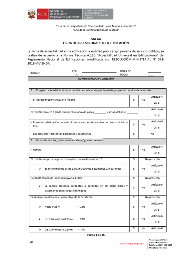 Anexo - Ficha de Accesibilidad en La Edificacion | PDF | Ascensor | Bienes manufacturados