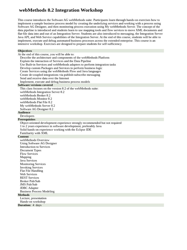 webMethods 8.2 Integration Workshop Guide | PDF