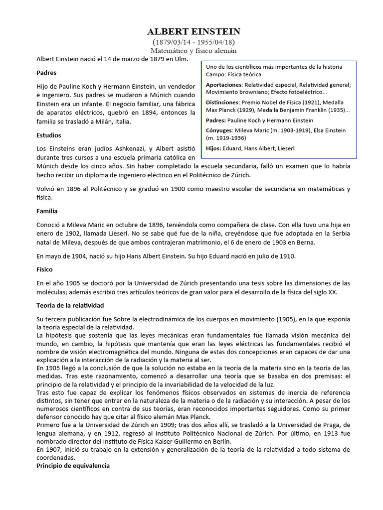 Albert Einstein - Biografia | Descargar gratis PDF | Albert Einstein ...