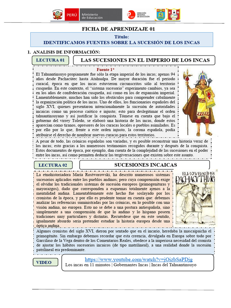 1 Ficha de Aprendizaje CCSS 2° Grado Vii Unidad | Descargar gratis PDF | Imperio Inca