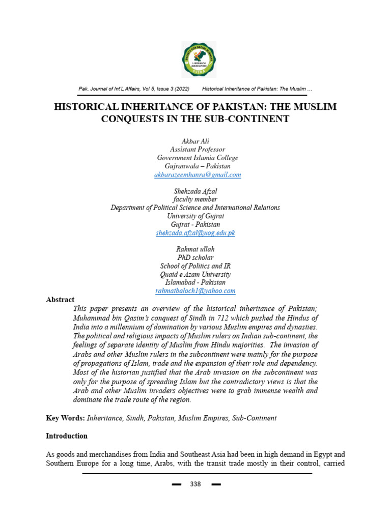 23 Historical Inheritance of Pakistan The Muslim Conquests in The Sub ...