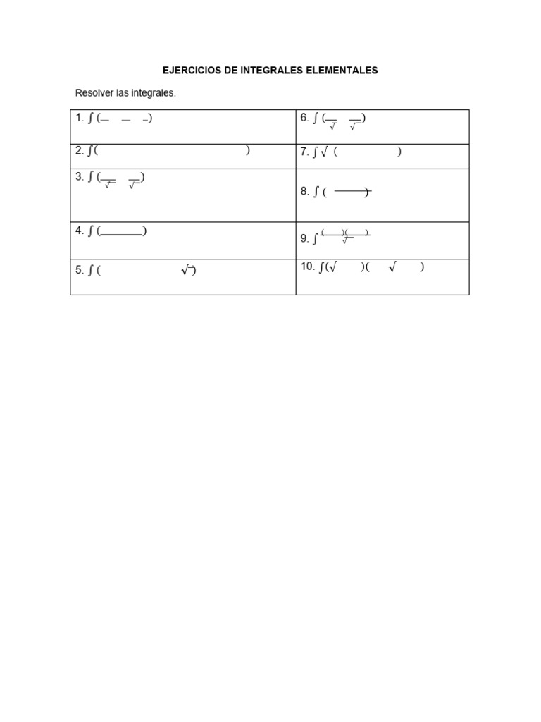Ejercicios de Integrales Elementales | PDF