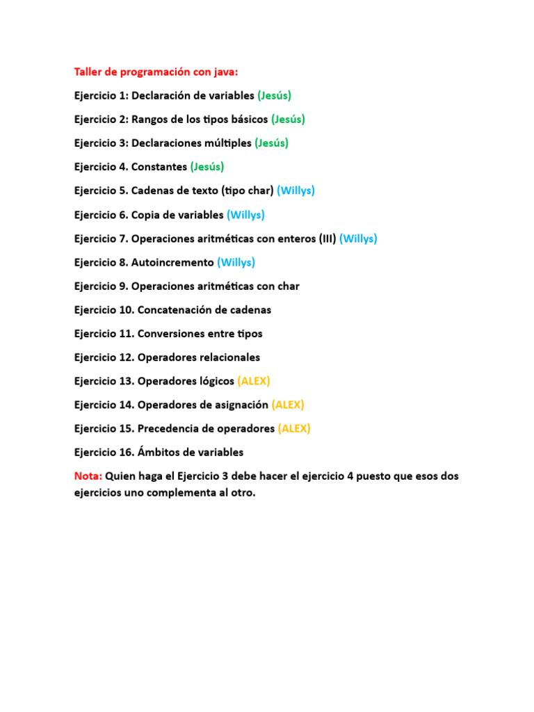 Taller de Programación Con Java | PDF | Java (lenguaje de programación) | Cadena (informática)