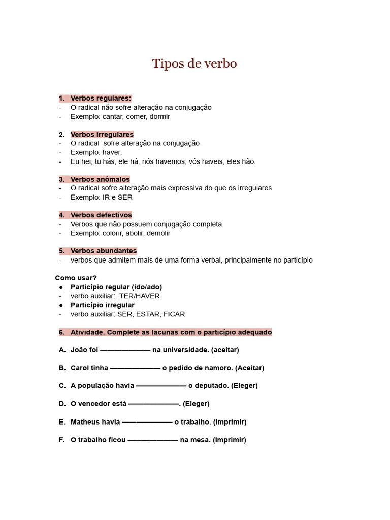 Gramática Tipos De Verbo Pdf