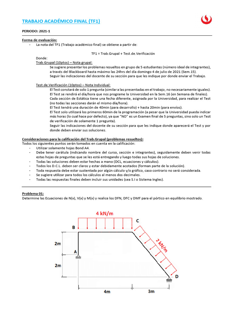 Trabajo Final Estatica 2021-1 | PDF