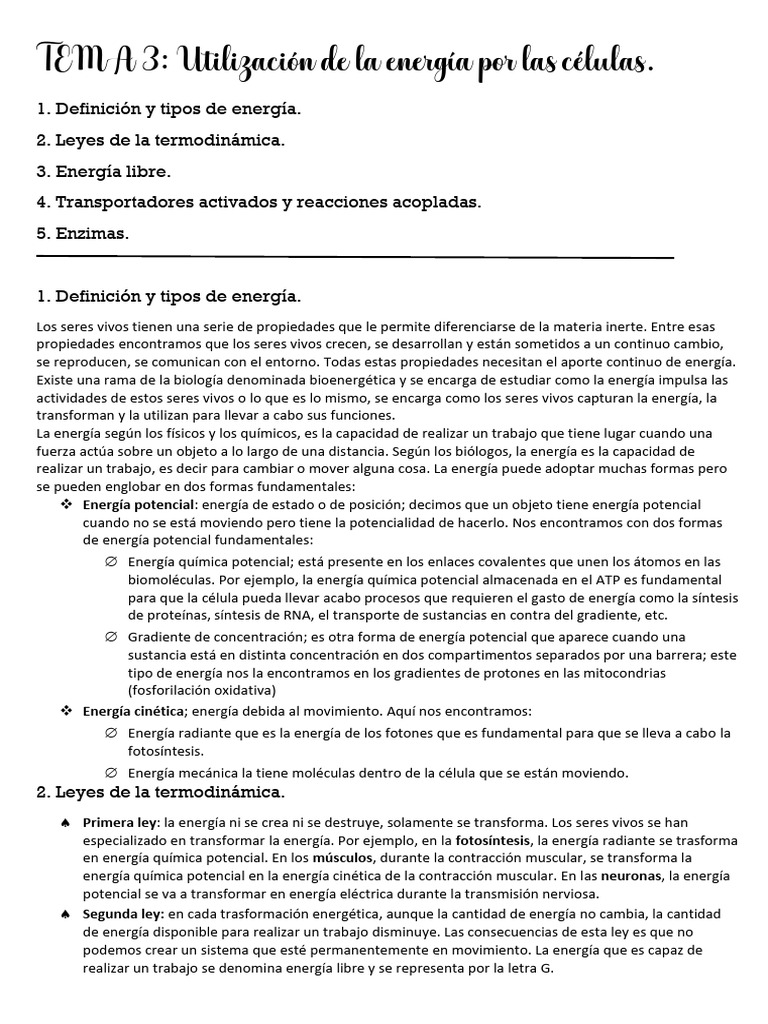 TEMA 3 Biología | PDF | Trifosfato de adenosina | Enzima
