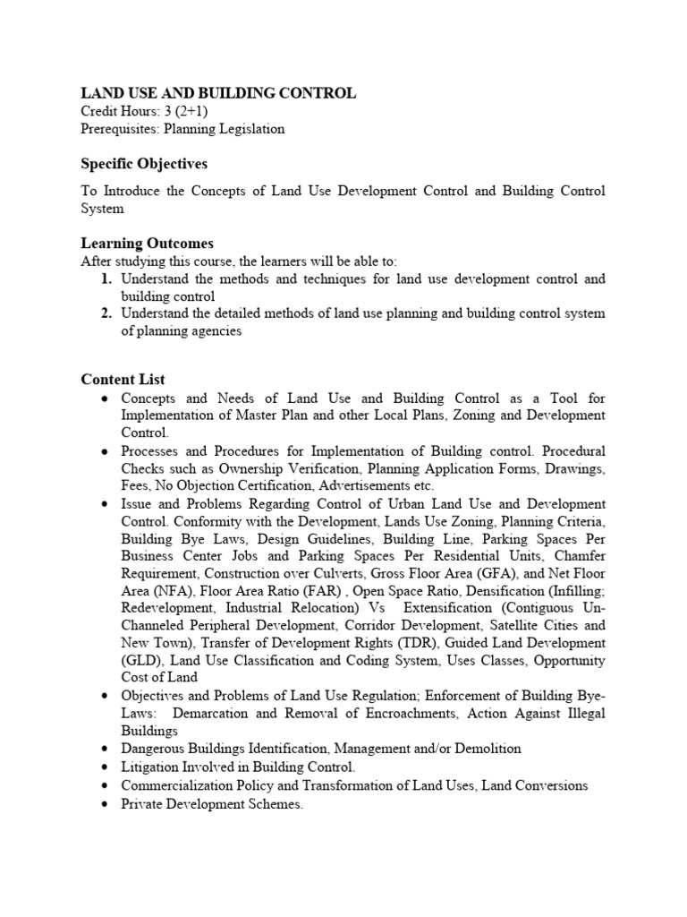 Course Outlines CRP-413 LAND USE AND BUILDING CONTROL | PDF | Zoning