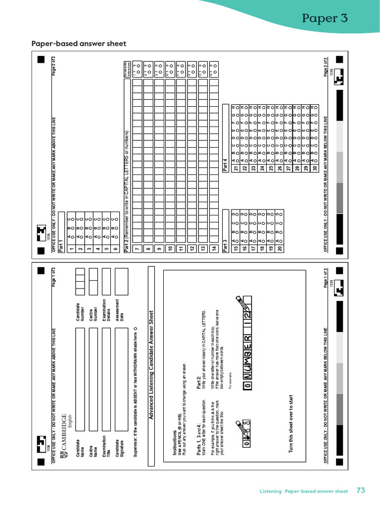 CAE Listening Answer Sheet | PDF | Standardized Tests | Educational ...
