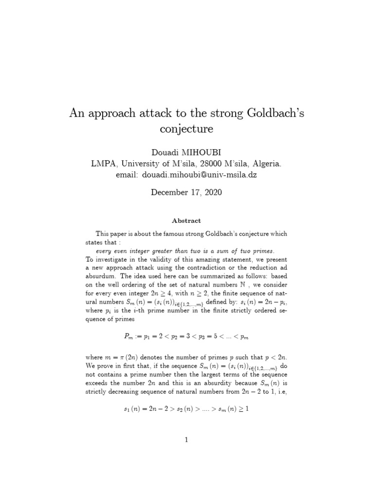 HAL An Approach Attack To Goldbach Conjecture | PDF | Prime Number ...
