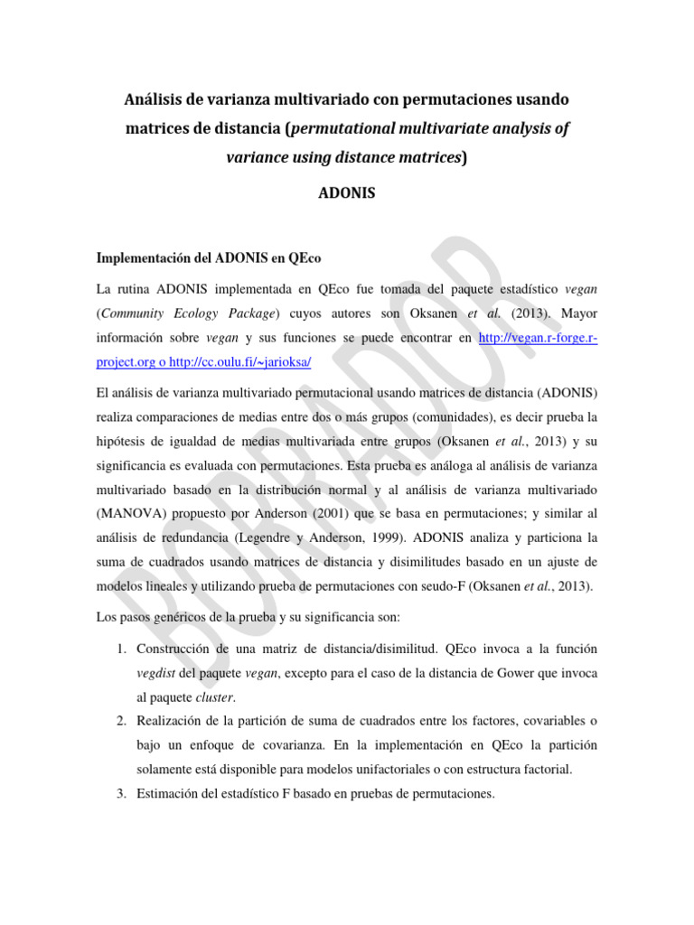Permutational Multivariate Analysis | PDF | Análisis de variación | Matriz (Matemáticas)