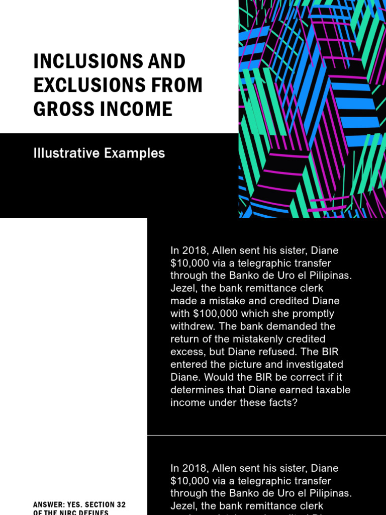 Inclusions and Exclusions From Gross Income Sample Cases | PDF | Gross ...