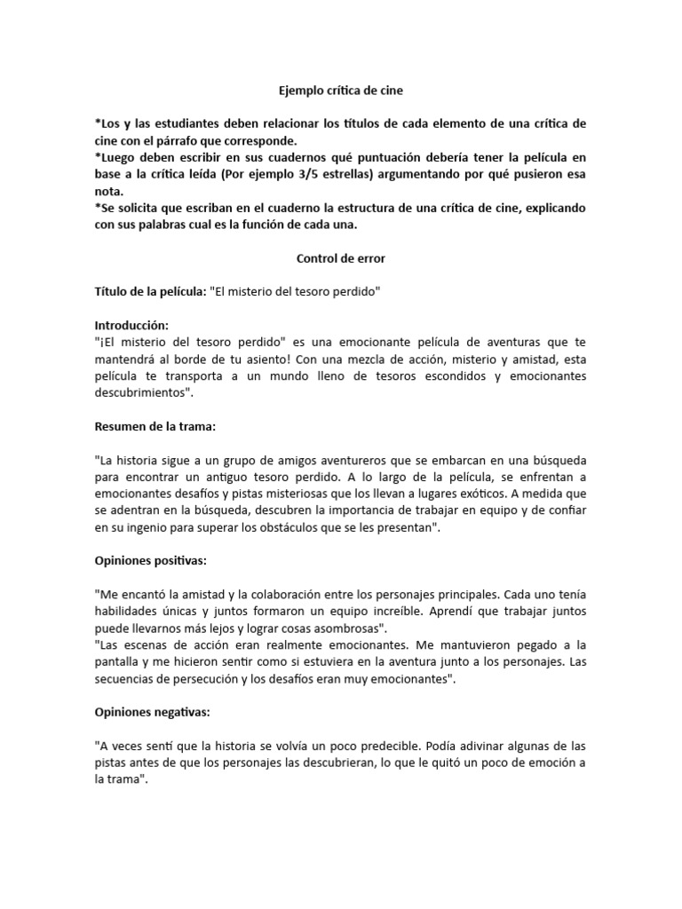 Ejemplo de crítica cinematográfica | PDF
