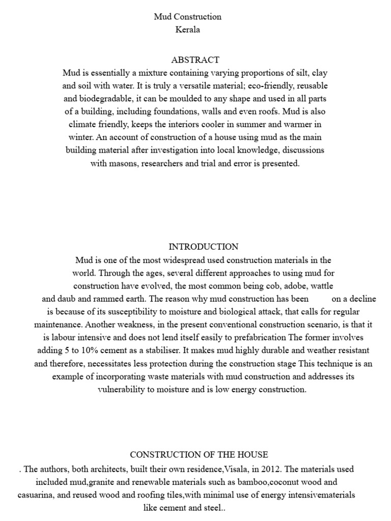 Mud Construction Kerala (1) | PDF | Mud | Plaster