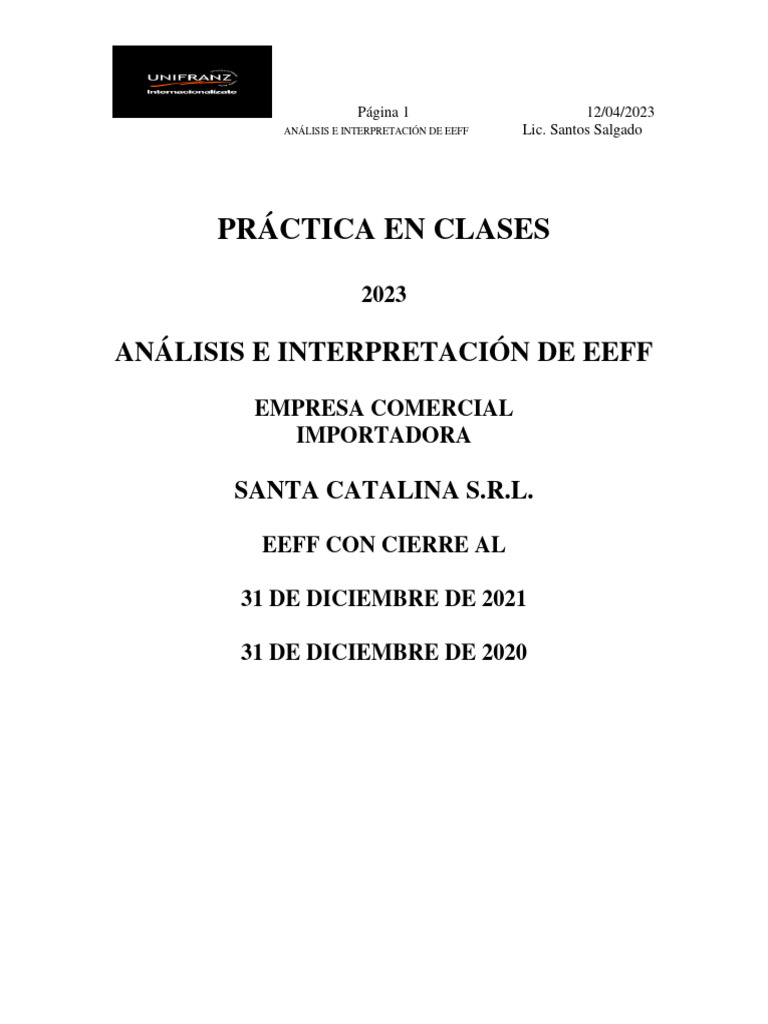 Santa Catalina SRL Act 1 2023 SS Unifranz en Clases Esp Er Ecpn y Efe 2021 2020 | PDF ...