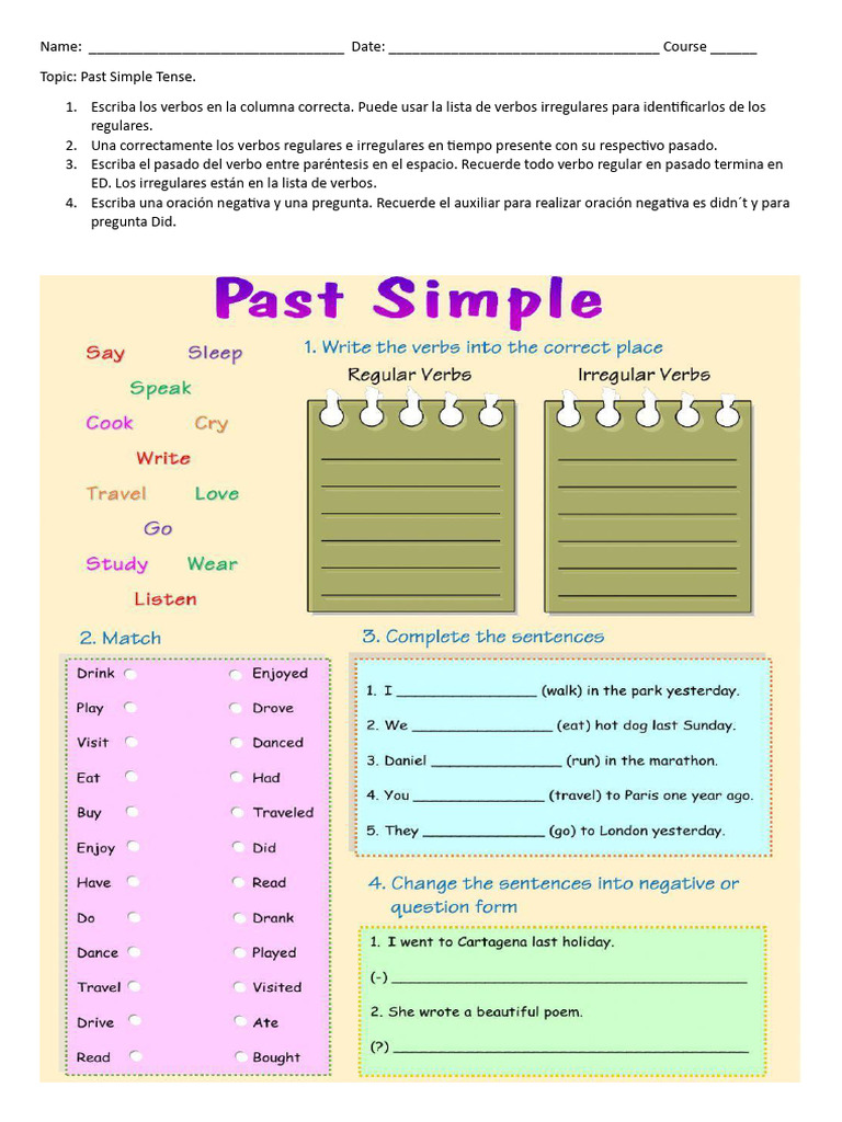Past Simple Regular and Irregular Verbs Activities. 10th | PDF