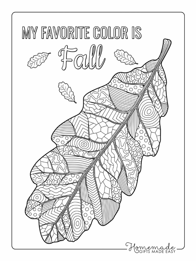 Fall Coloring Pages Oak Leaf Doodle For Adults | PDF