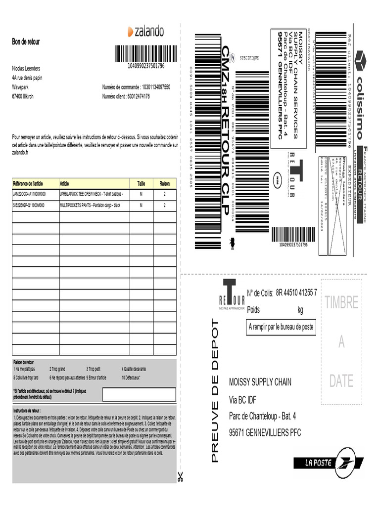 Retour d'articles Zalando simplifié | PDF