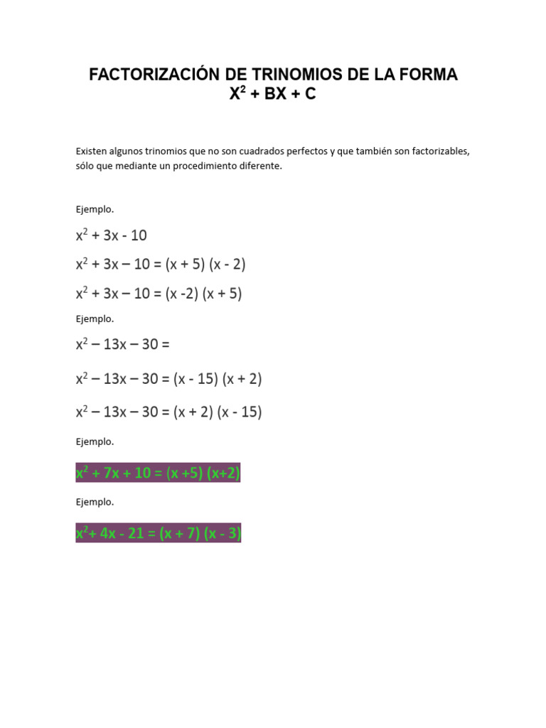 Factorización de Trinomios de La Forma | PDF | Métodos y materiales de enseñanza