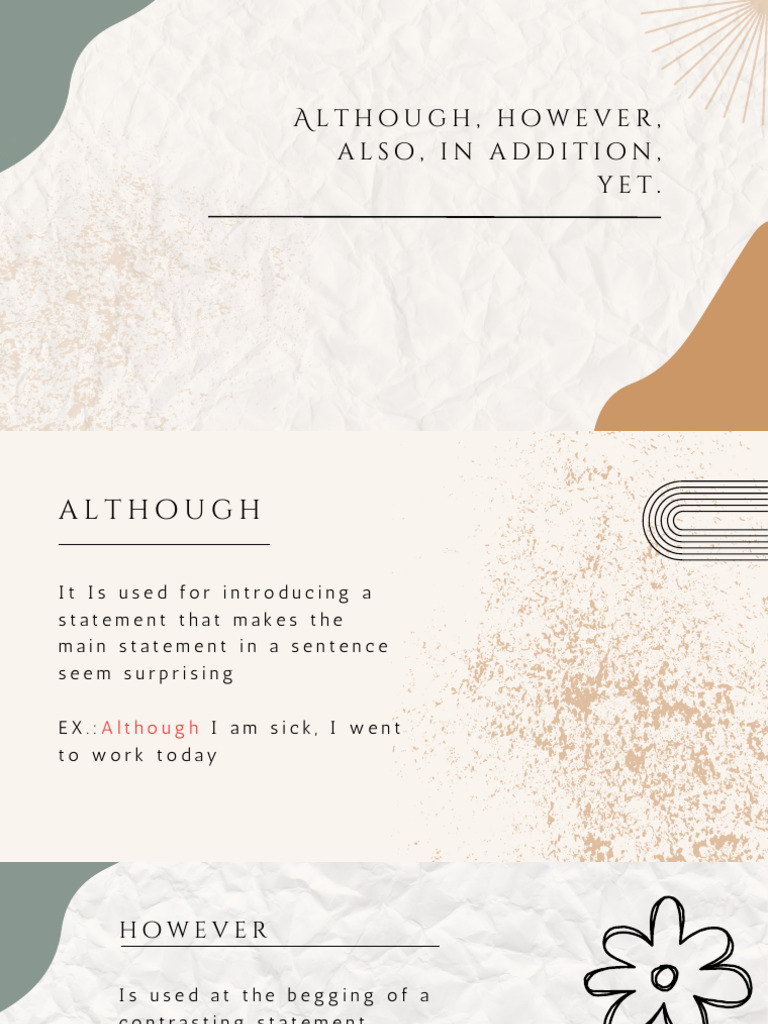 Although, However, Also, in Addition, Yet | PDF