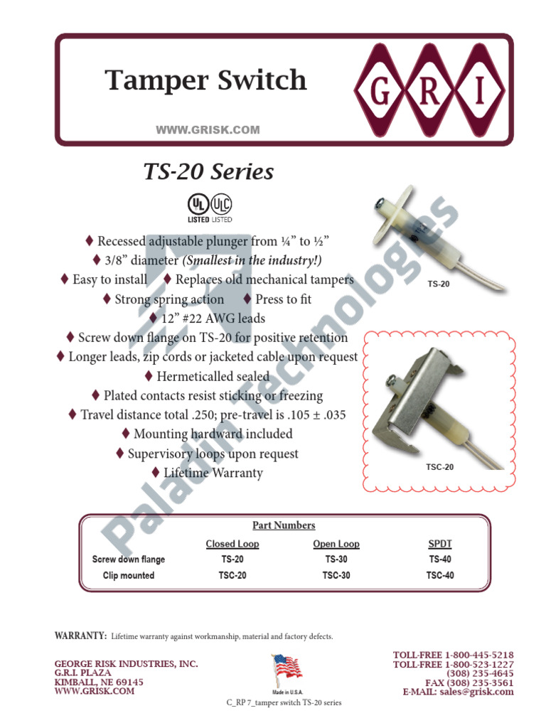 C - RP 7 - Tamper Switch TS-20 Series - Stamped | PDF | Switch | Electricity