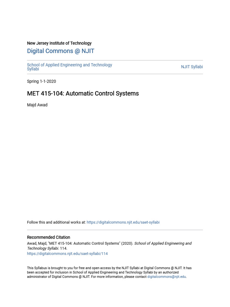 MET 415 104 - Automatic Control Systems | PDF | Programmable Logic Controller | Automation