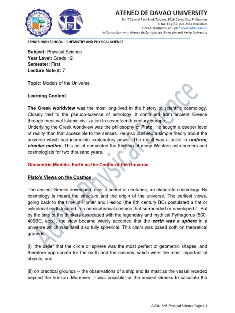 LC7 - Models of The Universe | PDF | Heliocentrism | Tycho Brahe