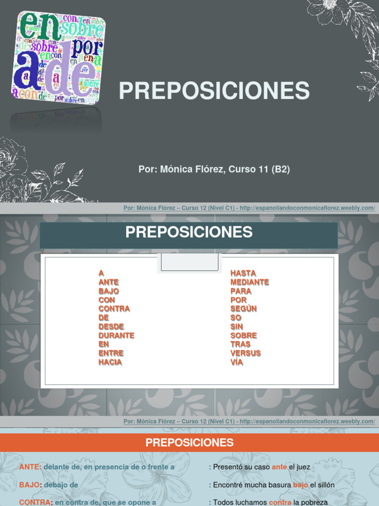 Las Preposiciones | PDF | Preposición y Postposición