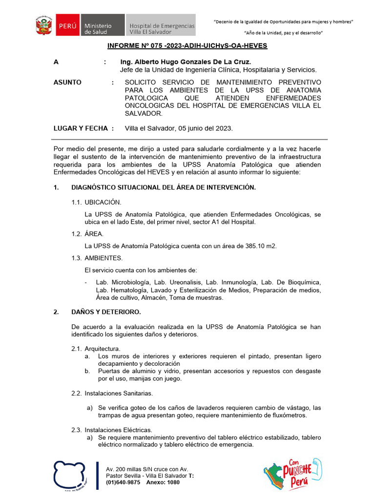 Informe 75 Mant de Upss de Anatomia Patologica | PDF | Hospital | Medicina CLINICA