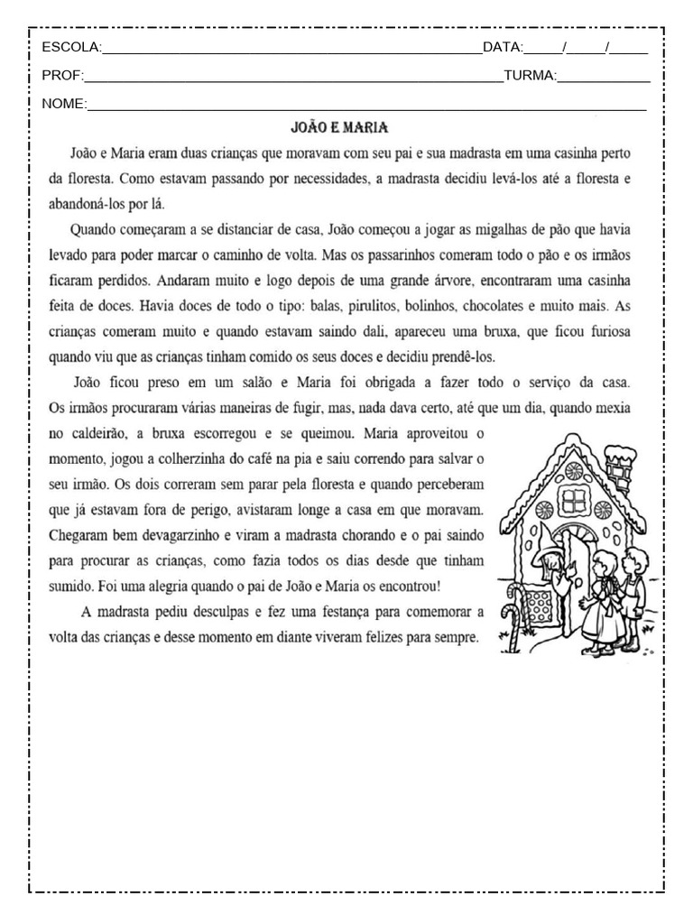 Interpretacao-De-Texto-Joao e Maria 4 Ano | PDF | Jogos e Atividades