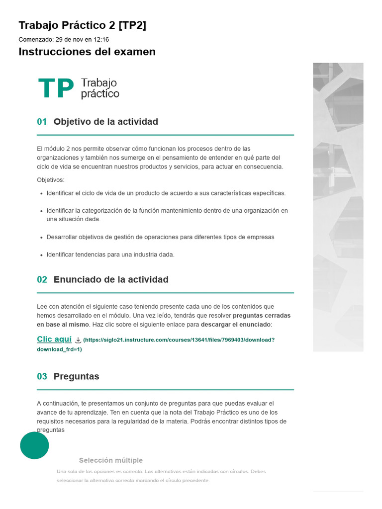 PRODUCCION Examen_ Trabajo Práctico 2 [TP2] 90% | PDF | Calidad ...
