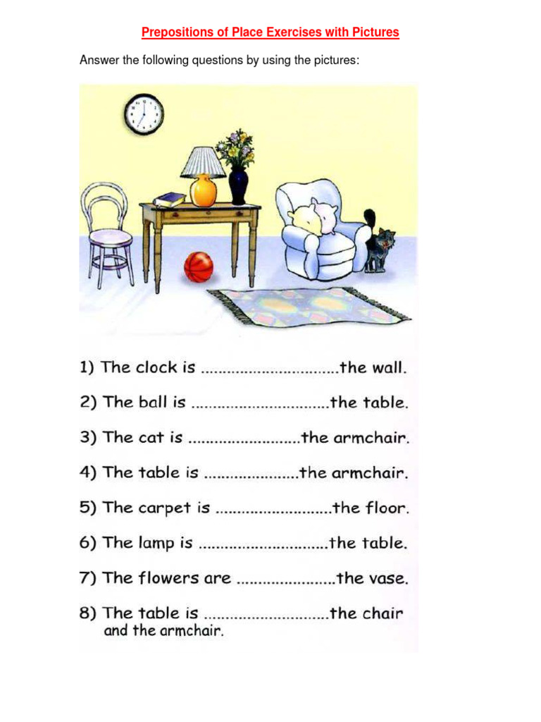 Prepositions of Place Exercises | PDF