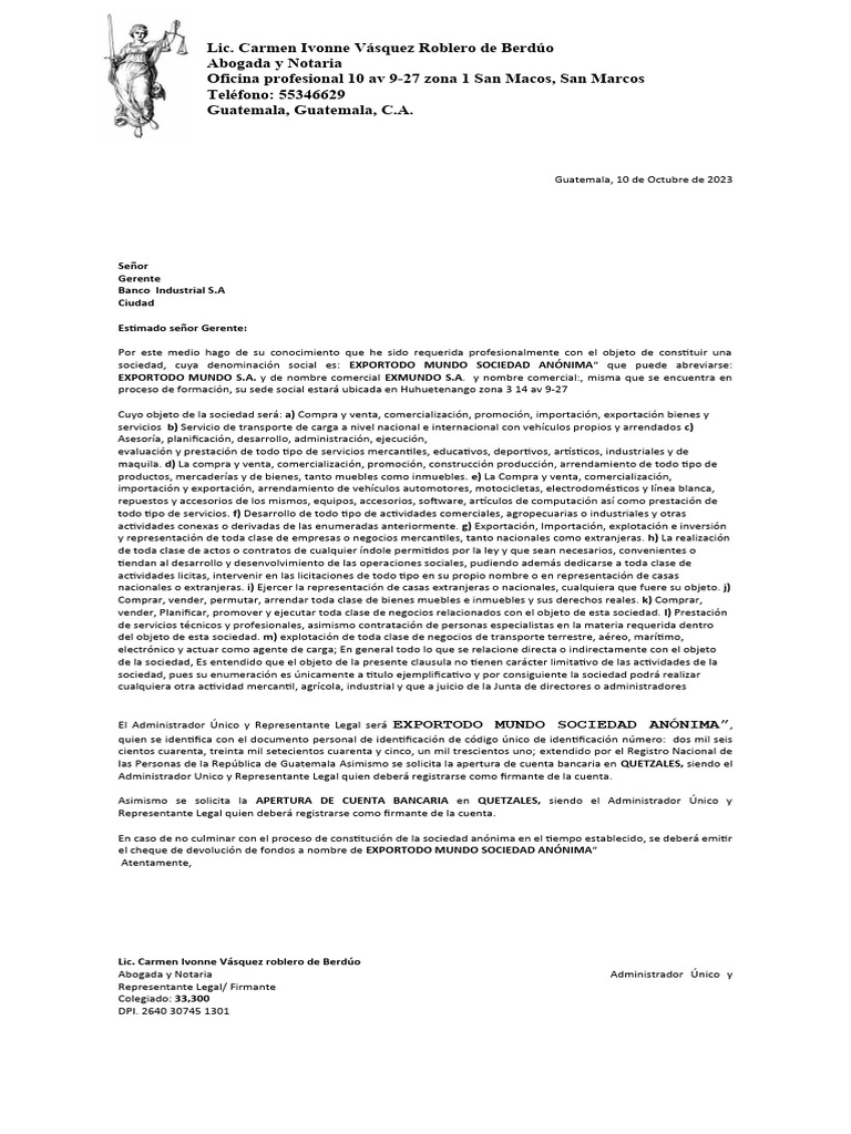 0) Carta Apertura de Cuenta Bancaria para Sociedad Anonima | PDF ... 0) Carta Apertura de Cuenta Bancaria para Sociedad Anonima | PDF ...