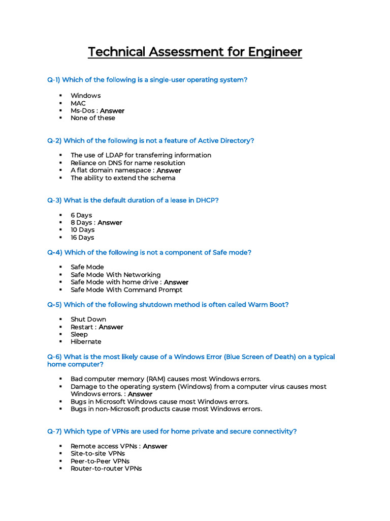 Technical Assessment For Engineer | PDF | Windows Registry | Network ...