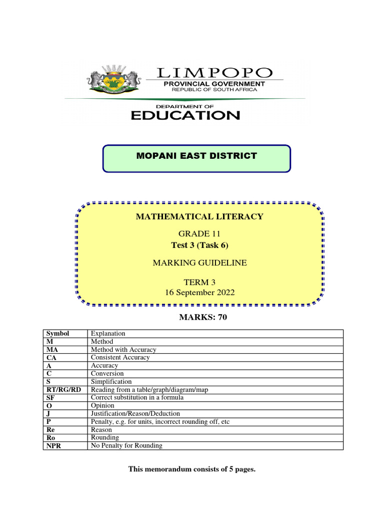 2022 Mlit Test 3 Memo Grade 11 Term 3 | PDF
