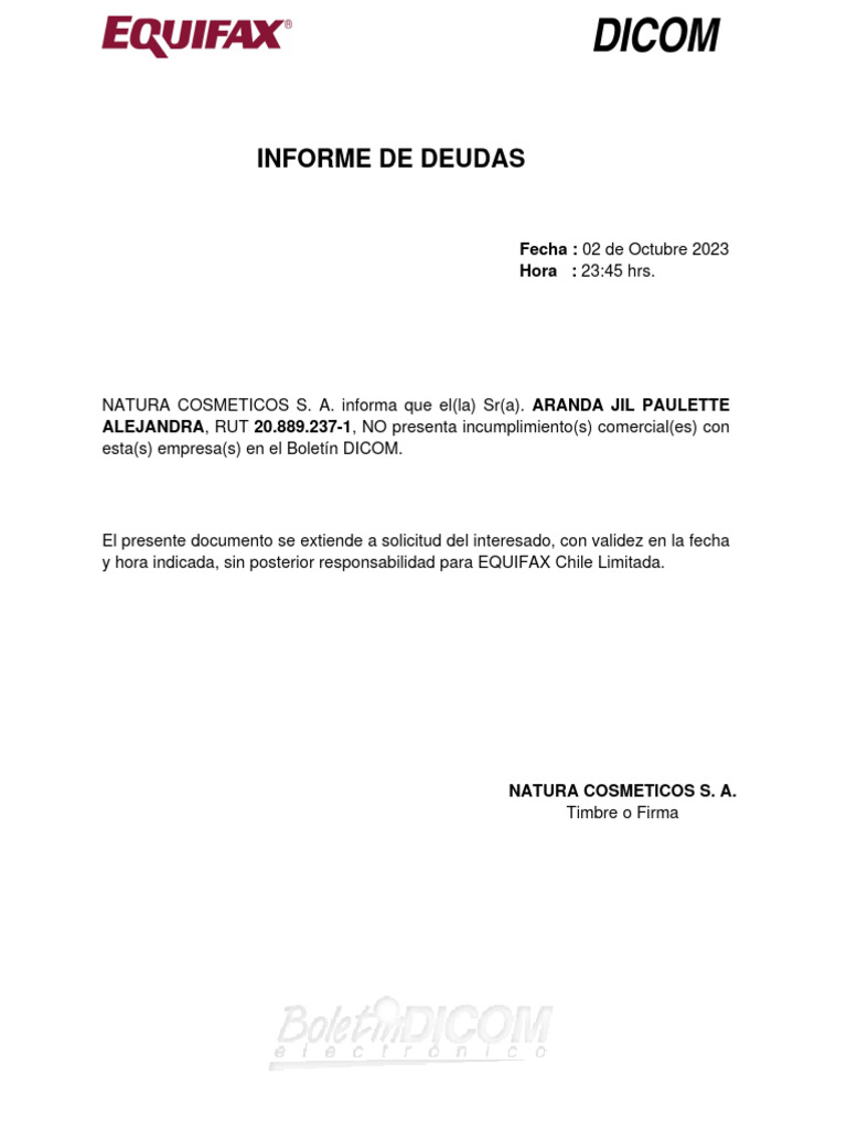 Certificado - Deuda - 10992209 - Paulette Alejandra Aranda Jil | PDF ...