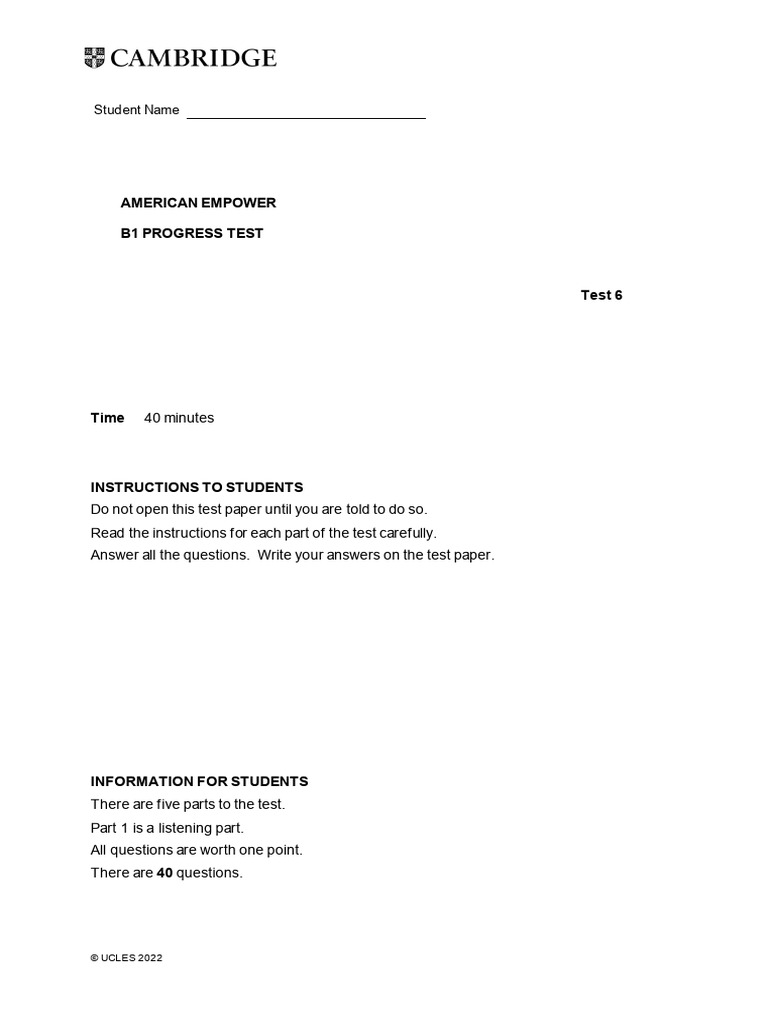 American Empower B1 Unit Progress Test 6 - Version A | PDF American Empower B1 Unit Progress Test 6 - Version A | PDF