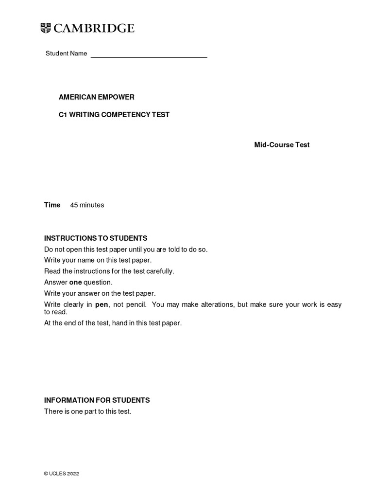 American Empower C1 Mid Course Competency Writing Test | PDF