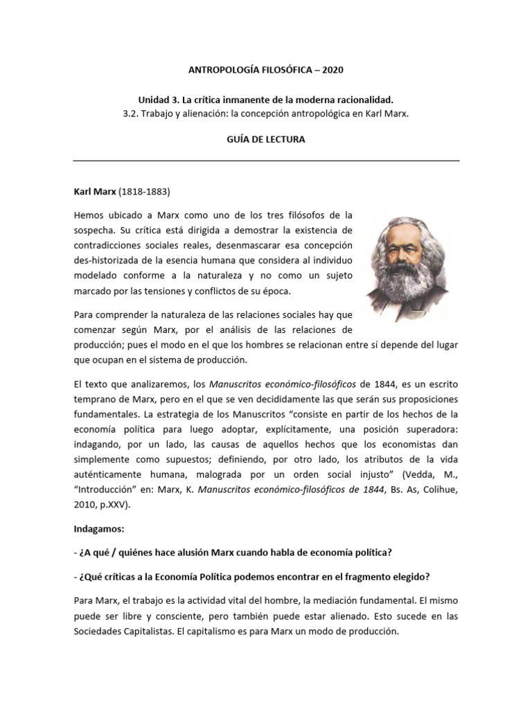 Marx Karl - Guía de Lectura M R | PDF | La teoría de la alienación de ...